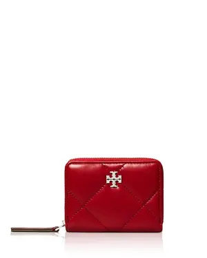Tory Burch Small Kira Diamond Quilt Zip Around Wallet - Red