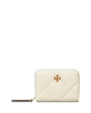 Tory Burch Small Kira Diamond Quilt Zip Around Wallet - Warm White