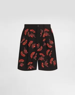 Dolce & Gabbana Cotton Twill Shorts With Coral Embroidery