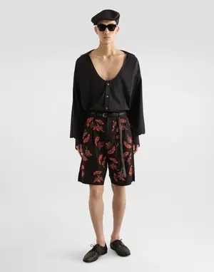 Dolce & Gabbana Cotton Twill Shorts With Coral Embroidery