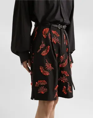 Dolce & Gabbana Cotton Twill Shorts With Coral Embroidery