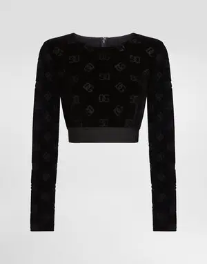 Dolce & Gabbana Cotton Chenille Crop Top With Jacquard Dg Logo