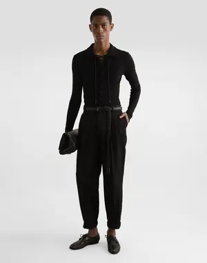 Dolce & Gabbana Long-sleeved Interlock Jersey Polo-shirt With Laces