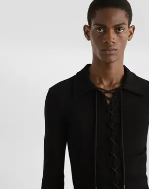 Dolce & Gabbana Long-sleeved Interlock Jersey Polo-shirt With Laces