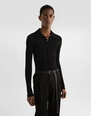 Dolce & Gabbana Long-sleeved Interlock Jersey Polo-shirt With Laces