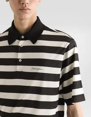 Dolce & Gabbana Short-sleeved Silk Jersey Polo-shirt With Striped Print