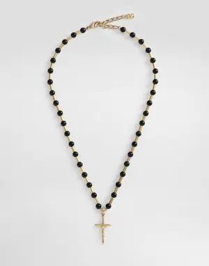 Dolce & Gabbana Brass Rosary Necklace With Gemstones And Cross Pendant - Multicolor