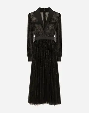 Dolce & Gabbana Tulle Tuxedo Shirt Dress With Sequin Embellishment - Black