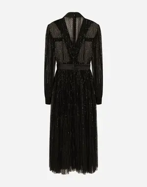 Dolce & Gabbana Tulle Tuxedo Shirt Dress With Sequin Embellishment - Black