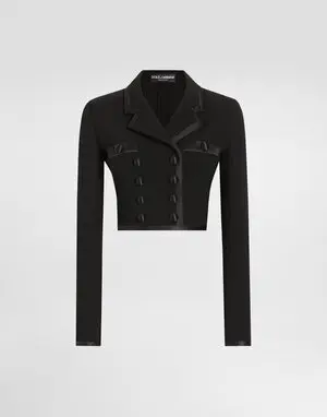 Dolce & Gabbana Short Double-breasted Wool Crepe Jacket With Satin Trims - Black