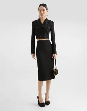 Dolce & Gabbana Short Double-breasted Wool Crepe Jacket With Satin Trims - Black