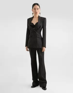 Dolce & Gabbana Straight-leg Pinstripe Wool Pants With Turn-ups - Multicolor