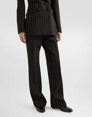 Dolce & Gabbana Straight-leg Pinstripe Wool Pants With Turn-ups - Multicolor