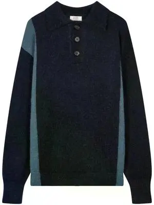 STUDIO TOMBOY Fine-knit Polo Shirt With Color-block Design - Blue
