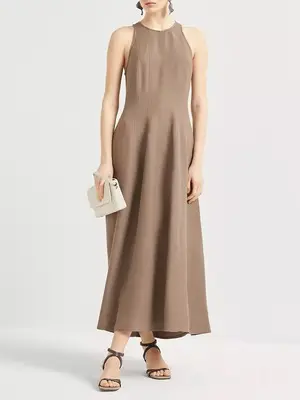 Brunello Cucinelli Viscose And Linen Twill Dress Brown