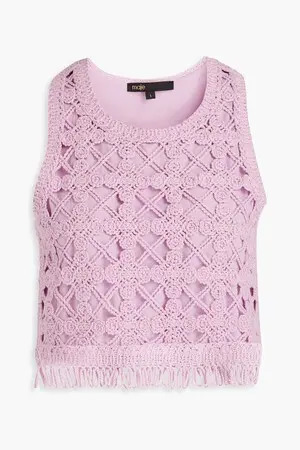 Maje Cropped Fringed Crocheted Cotton Top