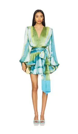 BRONX BANCO Printed Charmeuse Mini Dress - Blue Multi