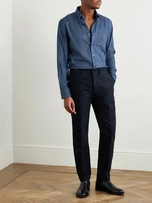TOM FORD Button-down Collar Garment-dyed Lyocell Shirt - Blue