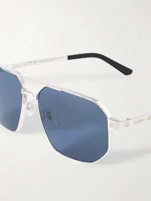 Cartier Santos De Aviator-style Sunglasses - Silver