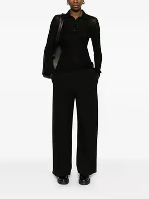 Moncler Fine-ribbed Polo Top - Black