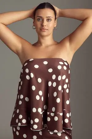Maeve Strapless Swingy Top - Brown Dot