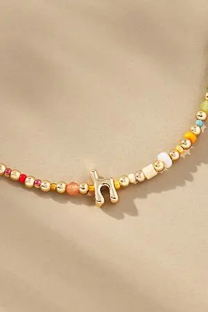 Anthropologie Beaded Monogram Necklace H