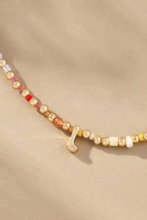 Anthropologie Beaded Monogram Necklace L