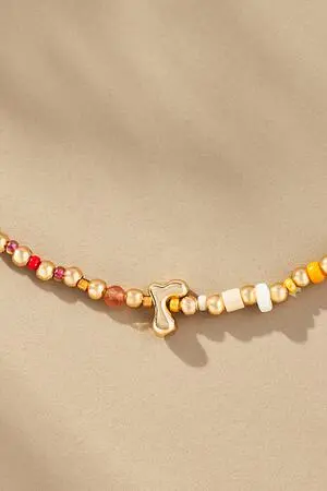 Anthropologie Beaded Monogram Necklace R