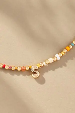 Anthropologie Beaded Monogram Necklace S