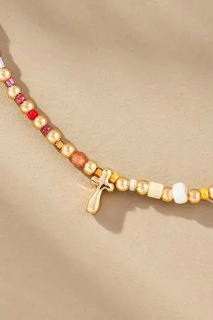 Anthropologie Beaded Monogram Necklace T