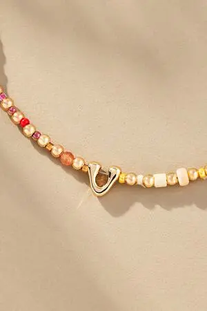 Anthropologie Beaded Monogram Necklace V