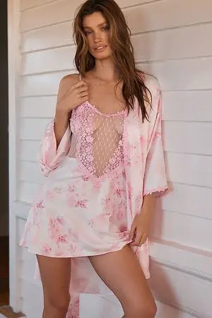 Flora Nikrooz X Bhldn Prted Showstopper Chemise - Blossom Pink