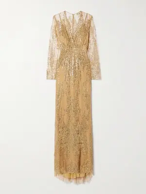 Zuhair Murad Wrap-effect Embellished Tulle Gown