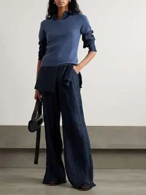 JOSEPH Pointelle-trimmed Cashmere T-shirt
