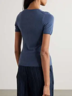 JOSEPH Pointelle-trimmed Cashmere T-shirt