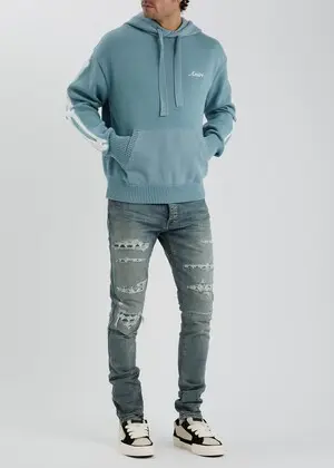 Amiri Hooded Cotton-knit Sweatshirt With Bone Appliqu - Blue