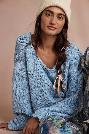 Free People Firefly Pullover Blue Pearl Combo