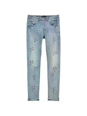 PURPLE BRAND Embroidered Plaid Jeans - Blue
