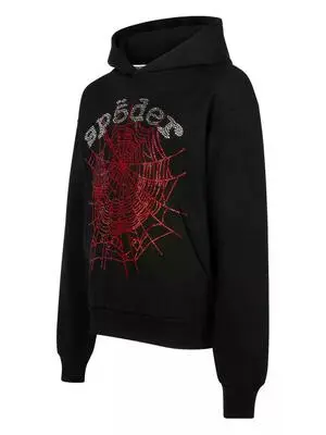 Sp5der Rhinestone Og Web V2 Hoodie - Black | Editorialist