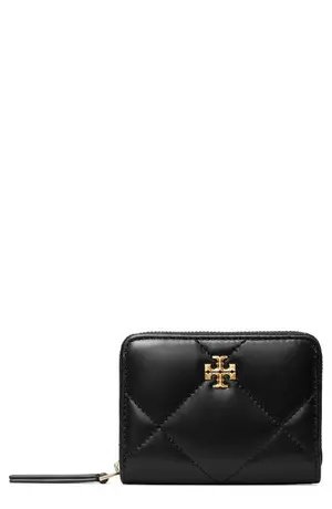 Tory Burch Small Kira Diamond Quilted Leather Zip Wallet - Black