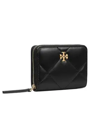 Tory Burch Small Kira Diamond Quilted Leather Zip Wallet - Black