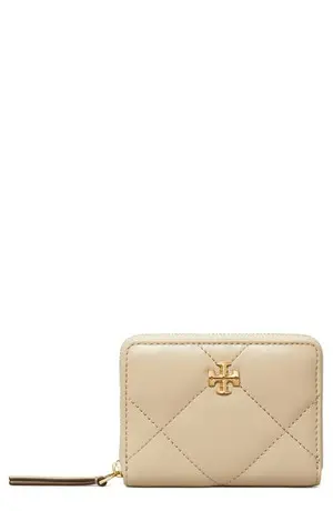 Tory Burch Small Kira Diamond Quilted Leather Zip Wallet - Light Stone