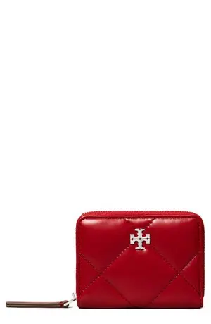 Tory Burch Small Kira Diamond Quilted Leather Zip Wallet - Red