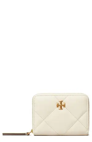 Tory Burch Small Kira Diamond Quilted Leather Zip Wallet Warm White