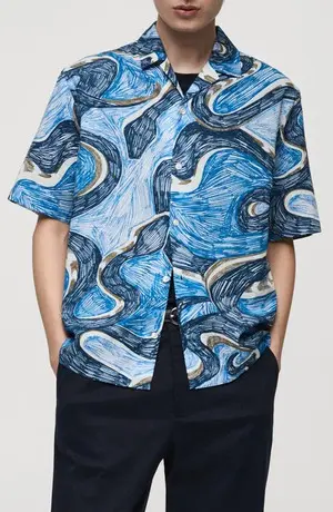 Mango Regular Fit Print Camp Shirt