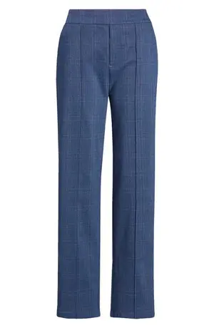 Hue Pintuck Plaid Wide Leg Pull-on Pants - Medium Wash