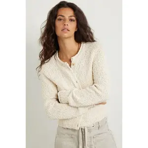 Treasure & Bond Fitted Textured Cotton Cardigan - Ivory Dove