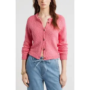 Treasure & Bond Fitted Textured Cotton Cardigan - Pink Lemonade