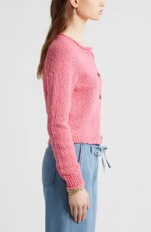 Treasure & Bond Fitted Textured Cotton Cardigan - Pink Lemonade