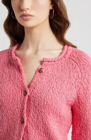 Treasure & Bond Fitted Textured Cotton Cardigan - Pink Lemonade